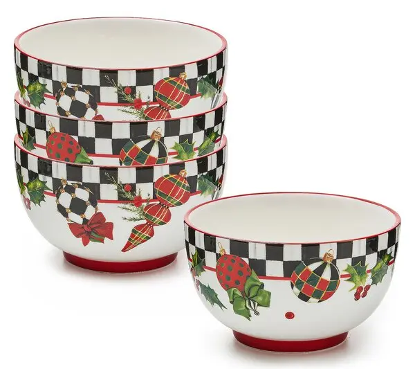 MACKENZIE-CHILDS Deck The Halls Breakfast Bowls Set Of 4 - One-color