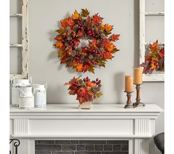 NEARLY NATURAL Pumpkin, Berry And Maple Leaf Ar Rangement