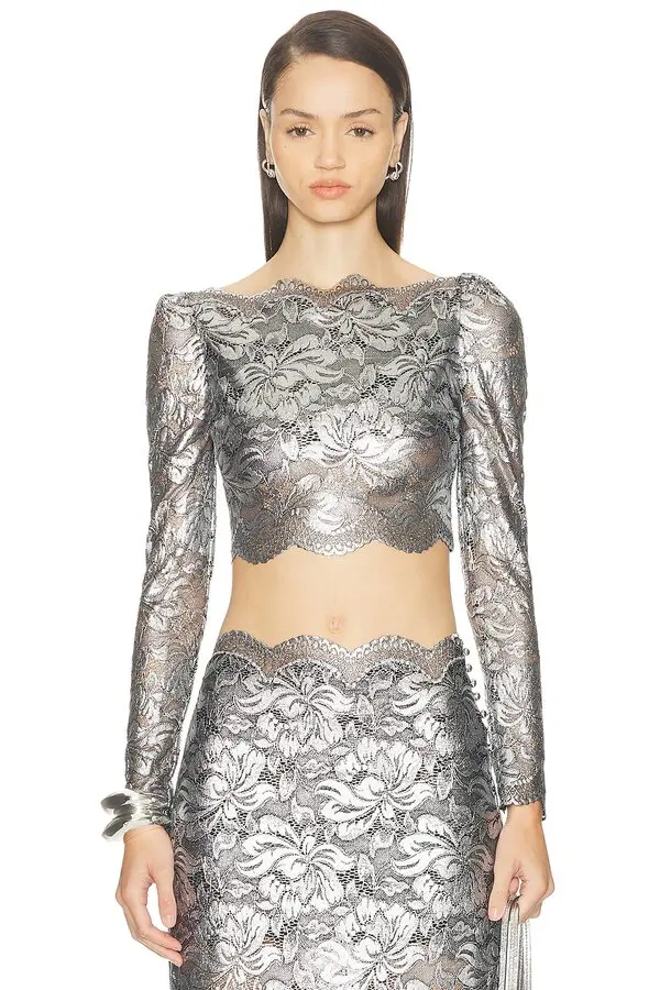 Rabanne Lace Cropped Top - Black & Silver