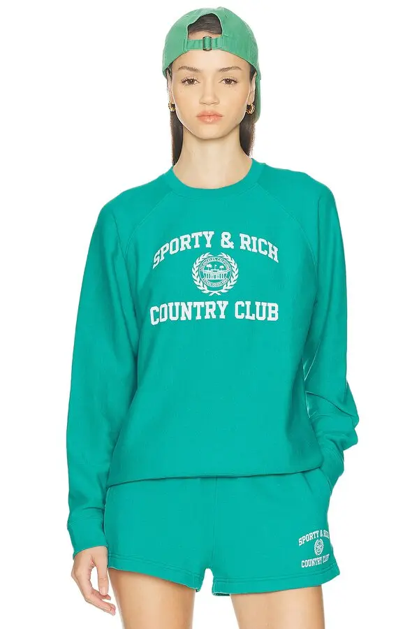 SPORTY & RICH Varsity Crest Soft Crewneck Sweatshirt