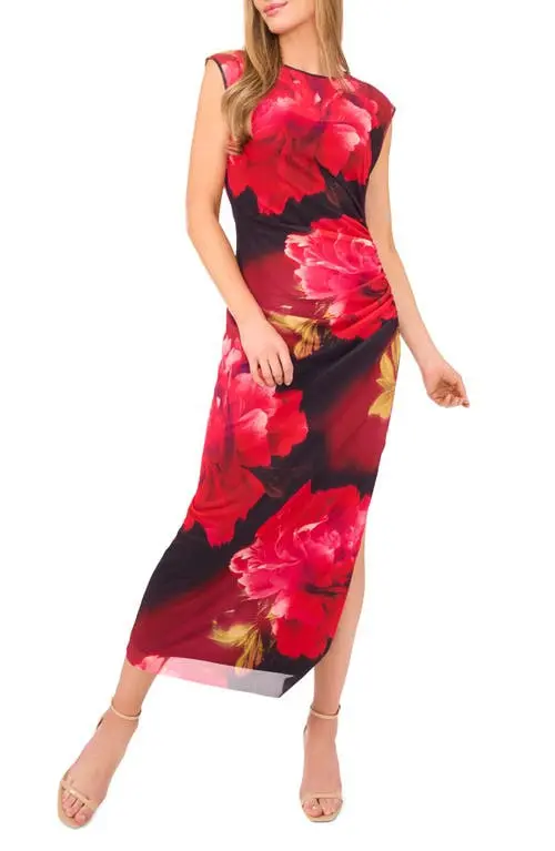 Ted Baker London Floral Print Mesh Dress - Flame Scarlet