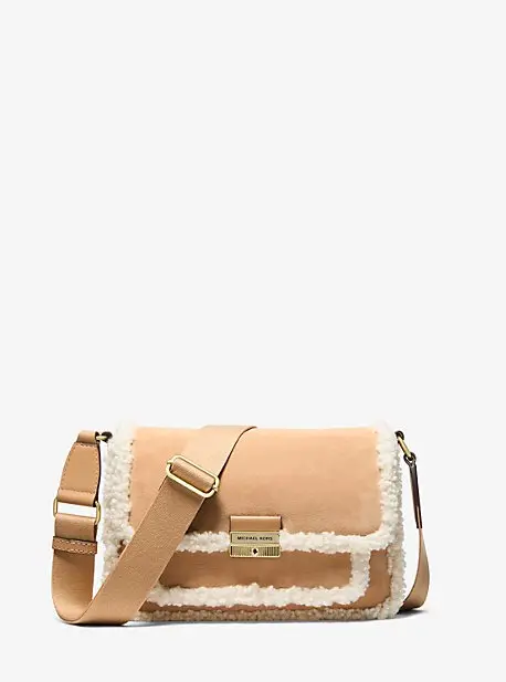 Michael Kors Bradshaw Medium Suede And Faux Shearling Messenger Bag - Brown