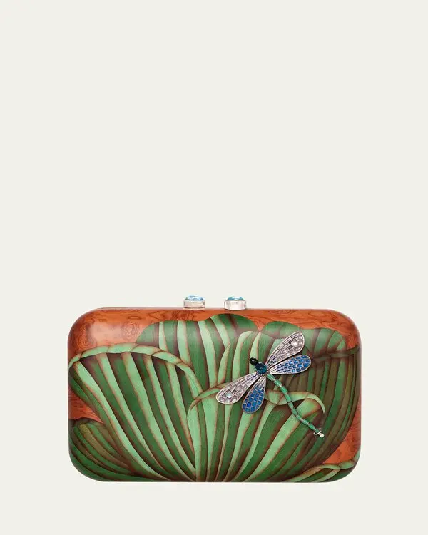 SILVIA FURMANOVICH X Luz Camino Marquetry Clutch With Dragonfly Brooch