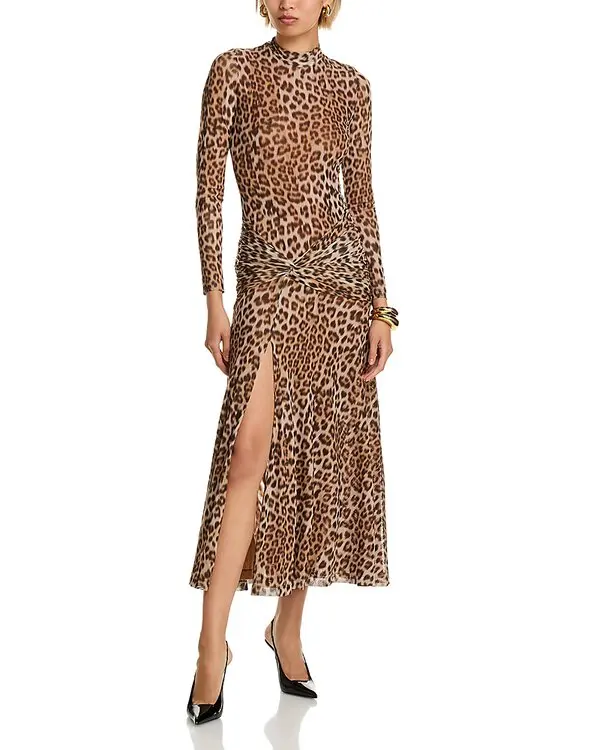 Bardot Lea Mesh Midi Dress - Black Leopard