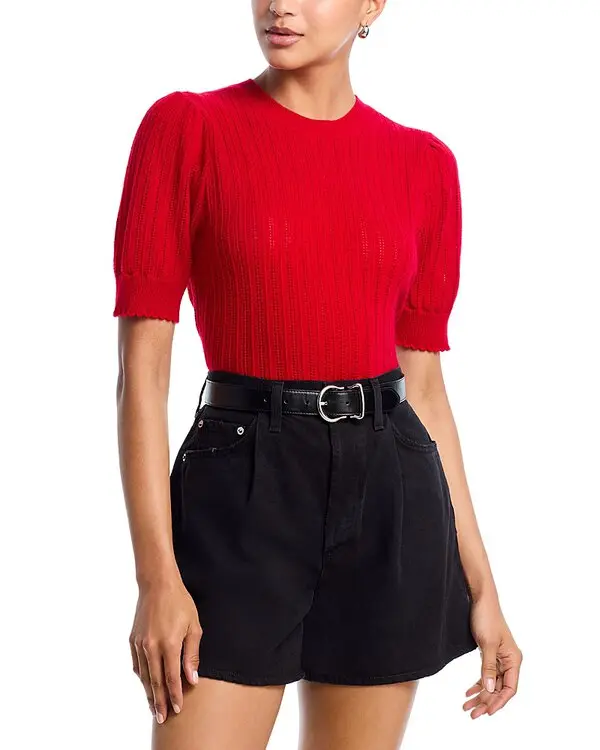 FRAME The Ladder Cashmere Pointelle Sweater - Bright Raspberry