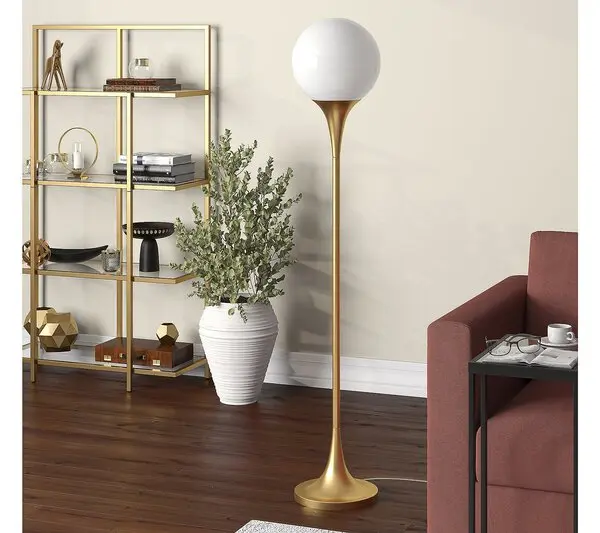 HUDSON&CANAL Mahdi Torchiere Floor Lamp And Gl Ass Shade