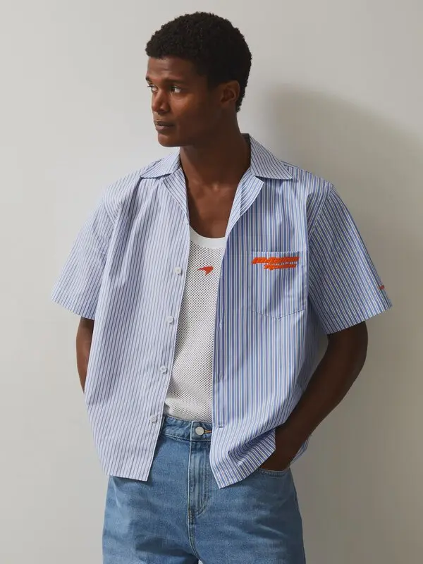 REISS X Mclaren F1 Team Bruce Mclaren F1 Team Cuban Collar Striped Shirt