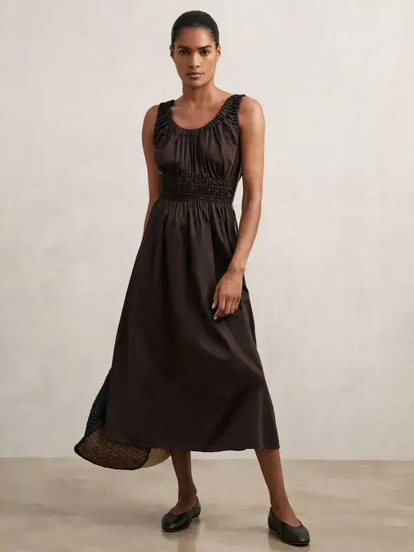 Reiss Women's Anouk Cotton Smocked Midi-Dress - Brown - Size 10