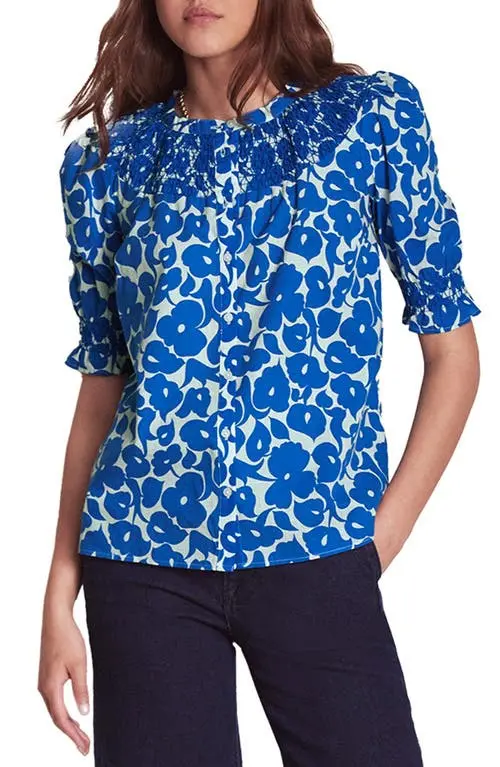 Boden Effie Printed Top - Bright Blue, Leafy Grove