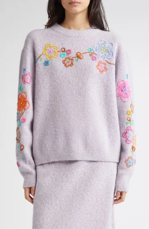 YANYAN Floral Embroidered Alpaca & Wool Blend Sweater