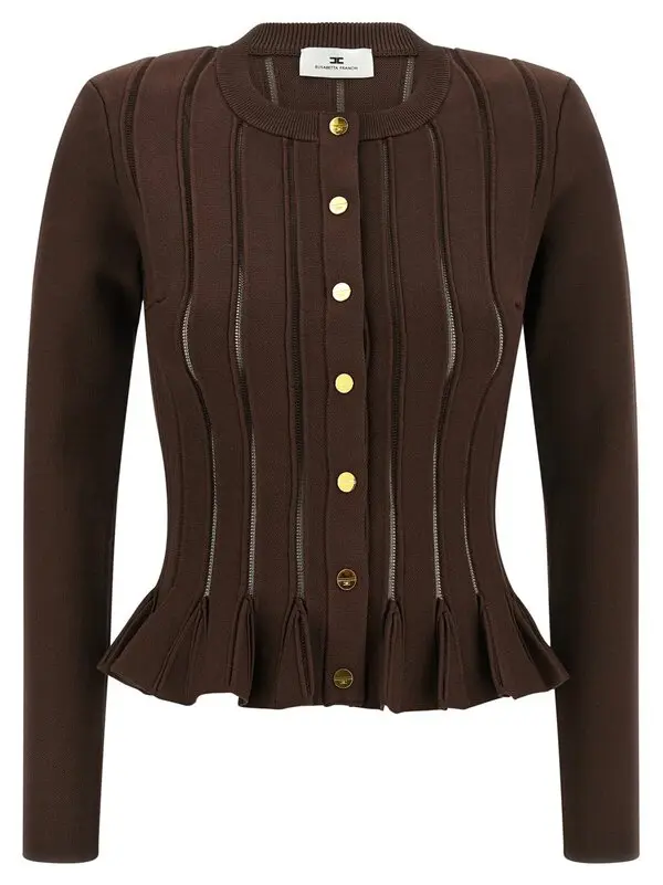 Elisabetta Franchi Knitted Cardigan With Embroidery - Brown