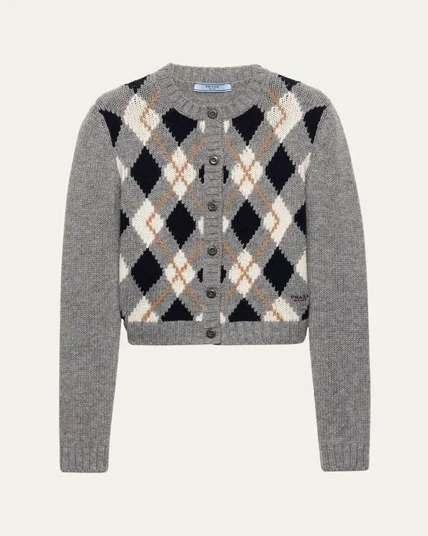 Prada Cashmere Argyle Cardigan - Grigio
