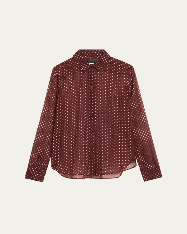NILI LOTAN Gaia Polka-dot Silk Button-down Shirt - Bordeauxcream Dots
