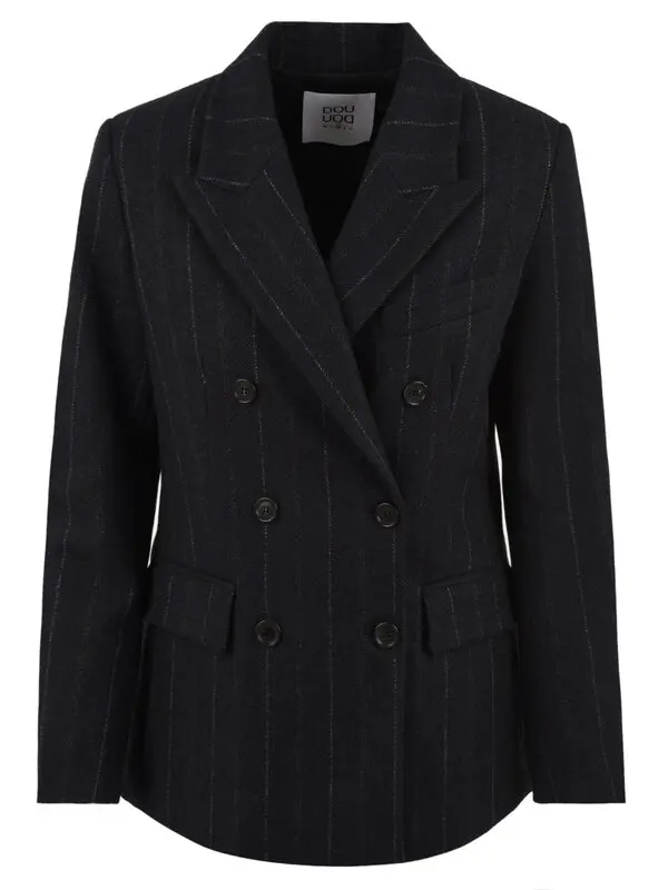 DOUUOD Striped Double-breasted Blazer