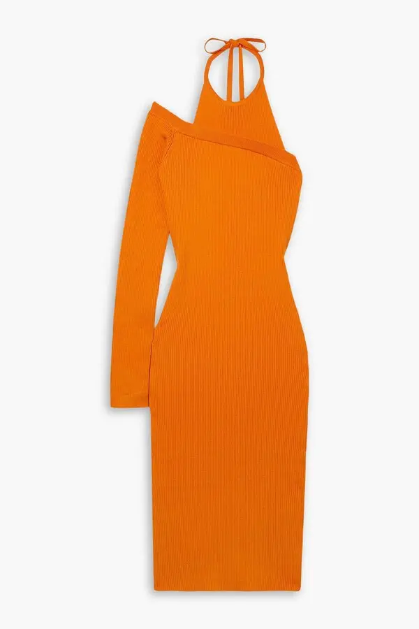 Monse Onesleeve Ribbed Wool-blend Halterneck Midi Dress