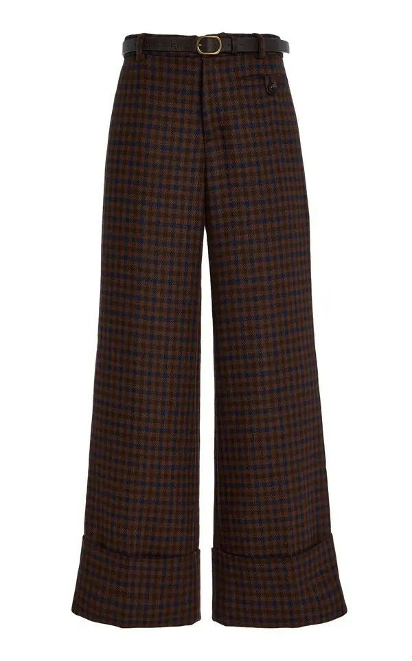 Sea Beatrice Checked Wool Wide-leg Pants