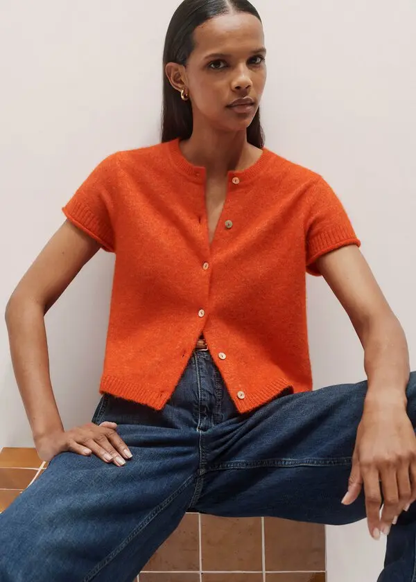 ME+EM Button-through Knit Tee - Orange Spice