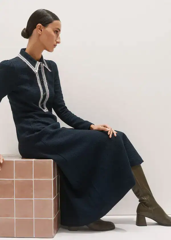 Me+Em Crochet Trim Fit And Flare Midi Dress - Navy | Editorialist