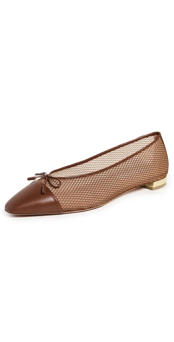 AQUAZZURA Gioia Mesh Flats - Tobacco/rich Cognac