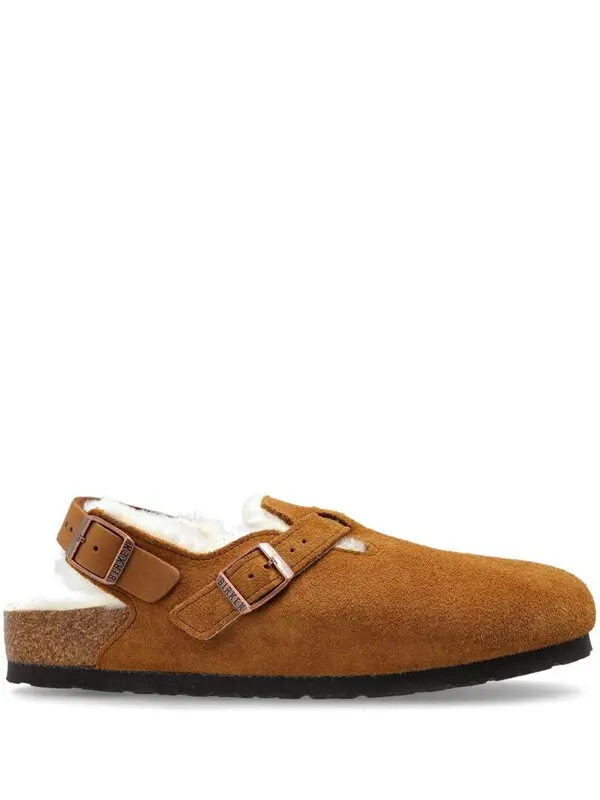 BIRKENSTOCK Tokio Shearling Suede Slippers - Brown