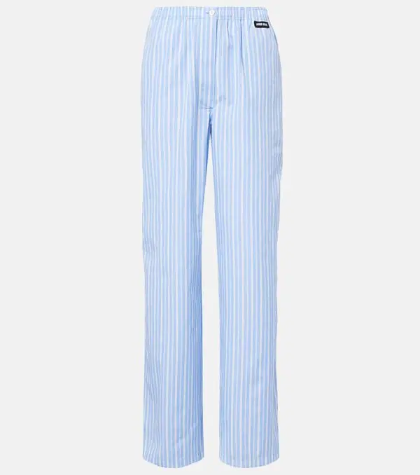 Miu Miu Striped Cotton Poplin Wide-leg Pants - Multicoloured
