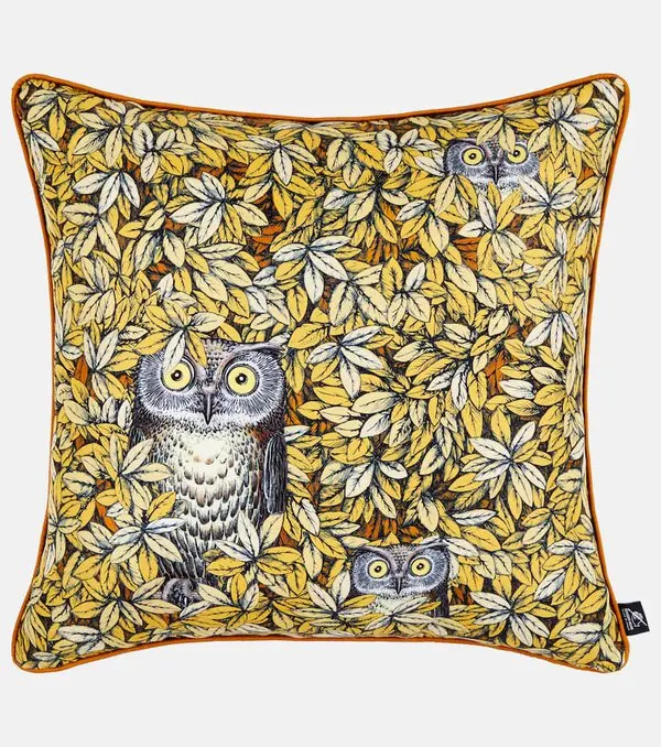 FORNASETTI Civette Silk And Cotton-blend Cushion - Yellow