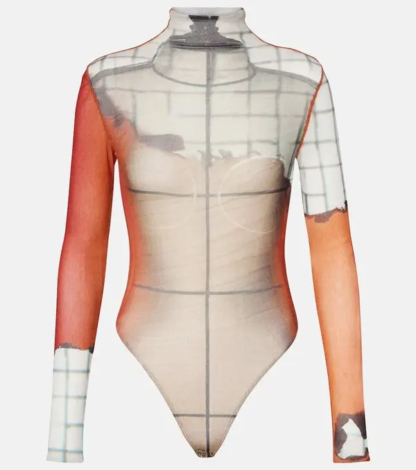 Jean Paul Gaultier Fire Printed Mesh Bodysuit - Multicoloured
