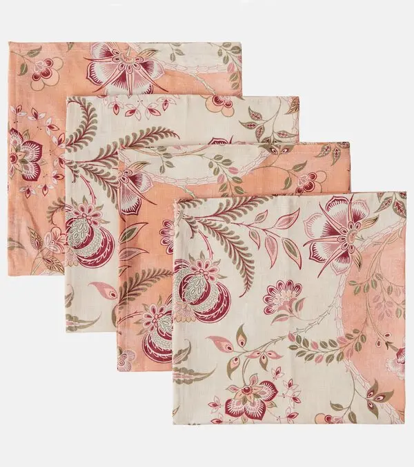 CABANA Asli Set Of 4 Floral Linen Napkins - Multicoloured