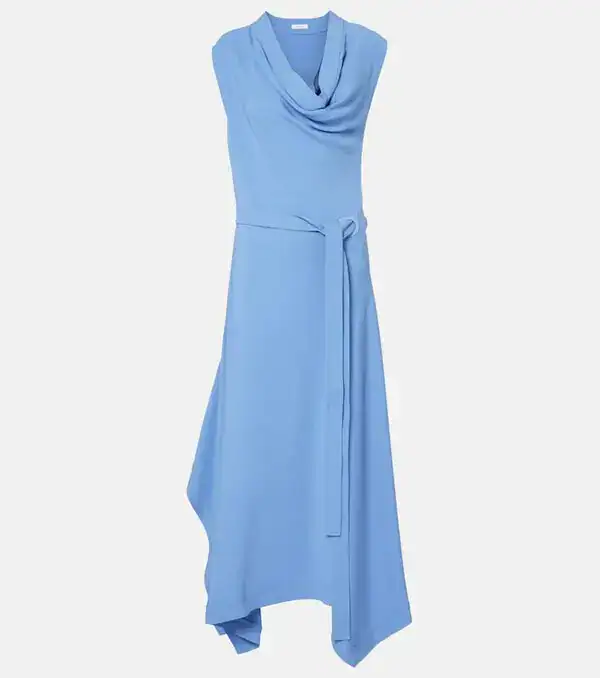 Ferragamo Asymmetric Crepe Midi Dress - Blue - 20% Off | Editorialist