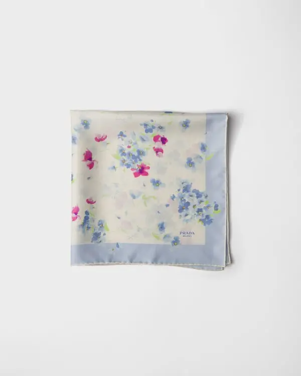 Prada Printed Silk Twill Scarf, 55 X 55 Cm - Fuchsia/astral Blue