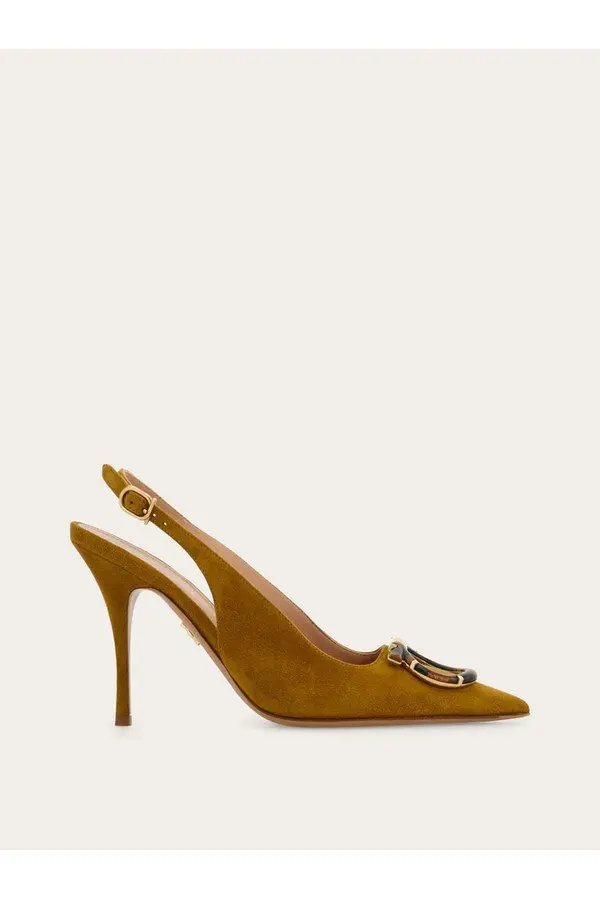FERRAGAMO Maxi Gancini Slingback Pumps - Natural