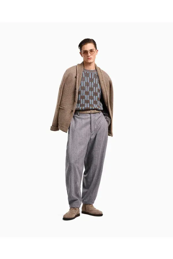 Giorgio Armani Pinstriped Wool Cloth Flat-front Trousers - Stripe