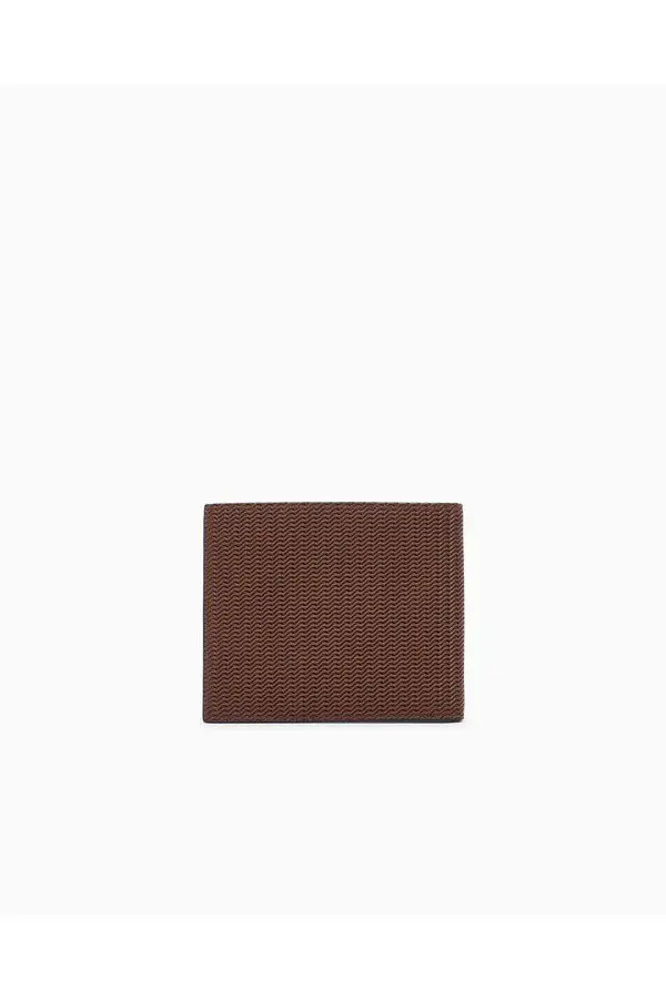 Giorgio Armani Bifold Wallet In Embossed Leather - Brown