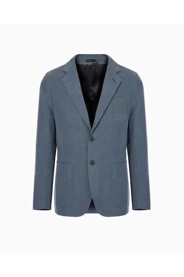 Giorgio Armani Upton Line Single-breasted Linen Canvas Jacket - Natural