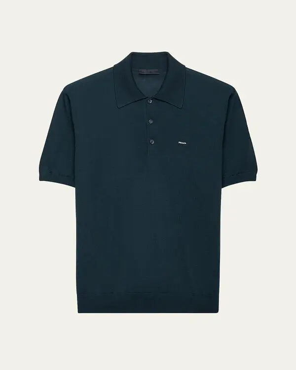 Prada Superfine Wool Short-sleeve Polo Sweater - F0422 Bottiglia