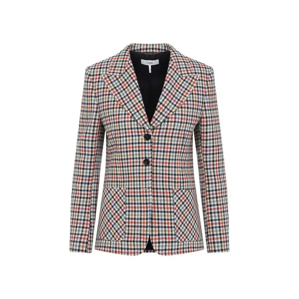 Chloé Single-breasted Checkered Wool-blend Jacket - Multicolour