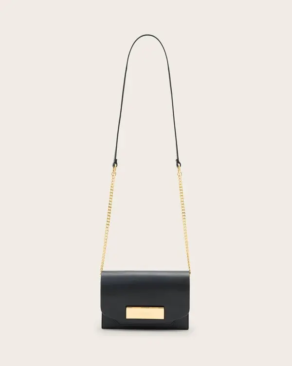 All Saints Etta Leather Clutch - Black/gold