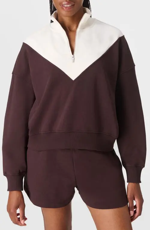 Sweaty Betty Revive Colorblock Half Zip Sweatshirt - Sable Brown/lily White
