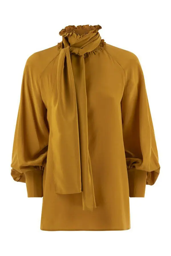 Max Mara Guido Silk Tie-neck Shirt - Brown