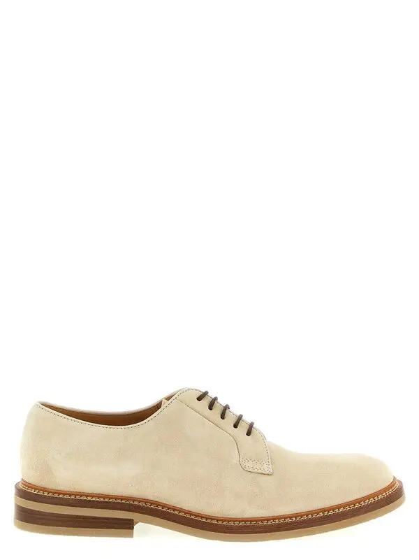 Brunello Cucinelli Suede Derby Shoes - Beige
