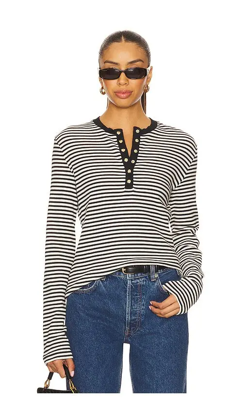 ANINE BING Alessia Long Sleeve Tee - Cream & Black Stripe