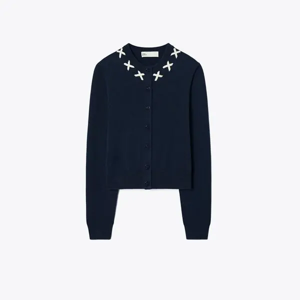 Tory Burch Embroidered Merino And Cashmere Cardigan