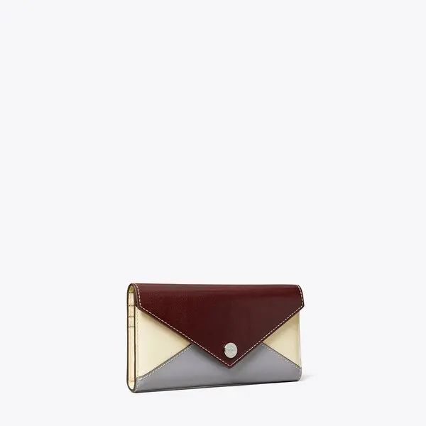 Tory Burch Envelope Color-block Long Wallet - Dark Carmine Multi