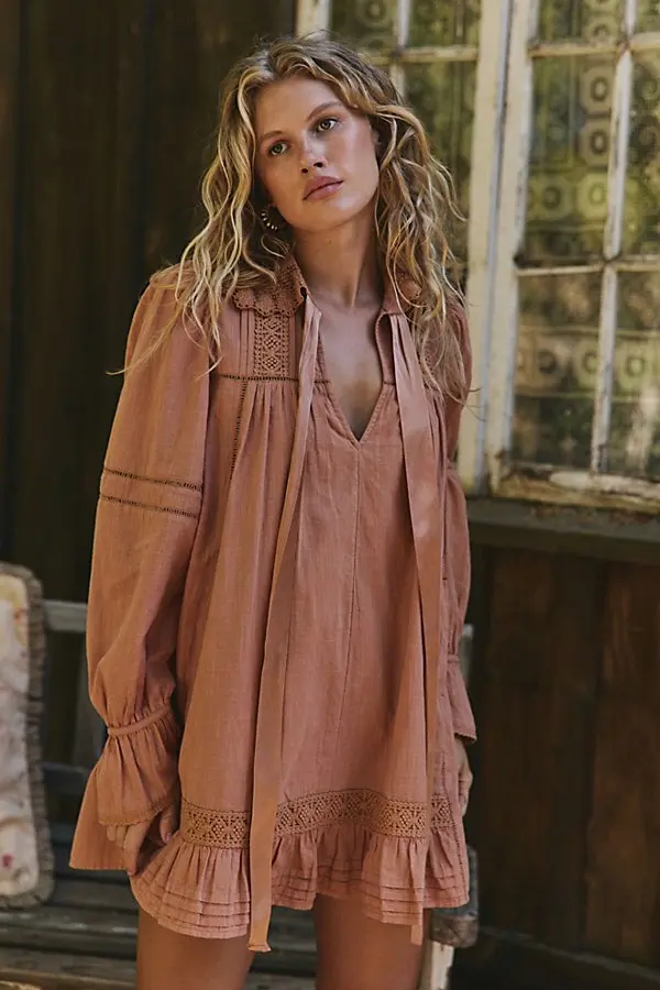 Free People 5 O'clock Time Mini Dress - Peached Copper