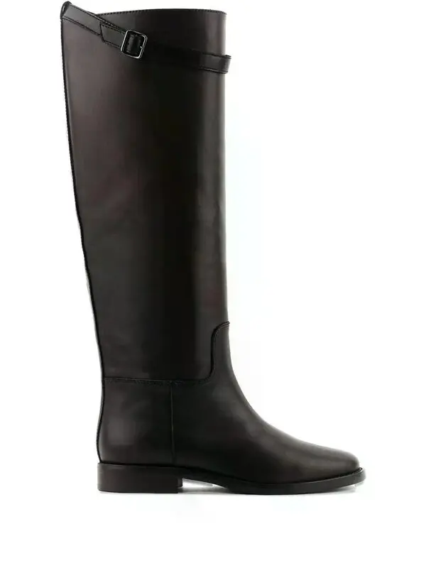 PAUL WARMER Buckle-strap Leather Knee High Boots - Brown