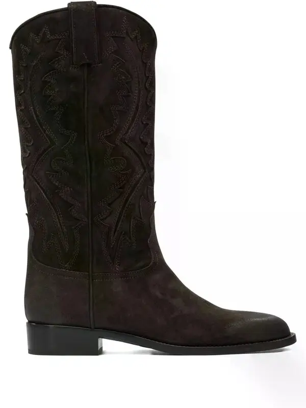 Sartore Embroidered Suede Boots - Brown