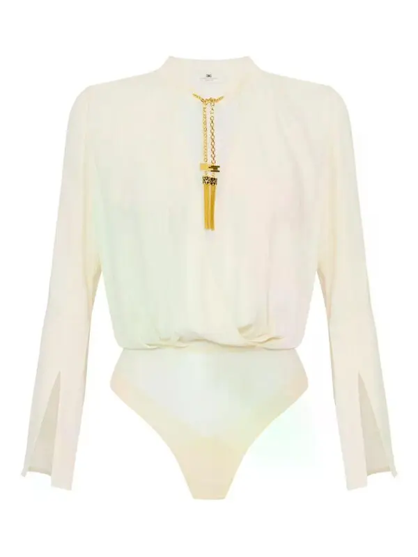 Elisabetta Franchi Georgette Bodysuit With Tassel Embellishments - Neutrals