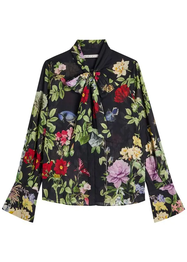 Alice + Olivia Floral-print Cotton Blouse - Black