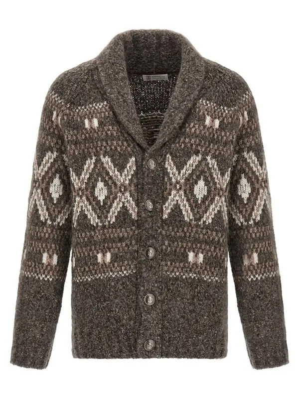 Brunello Cucinelli Geometric Jacquard Cardigan - Multicolor