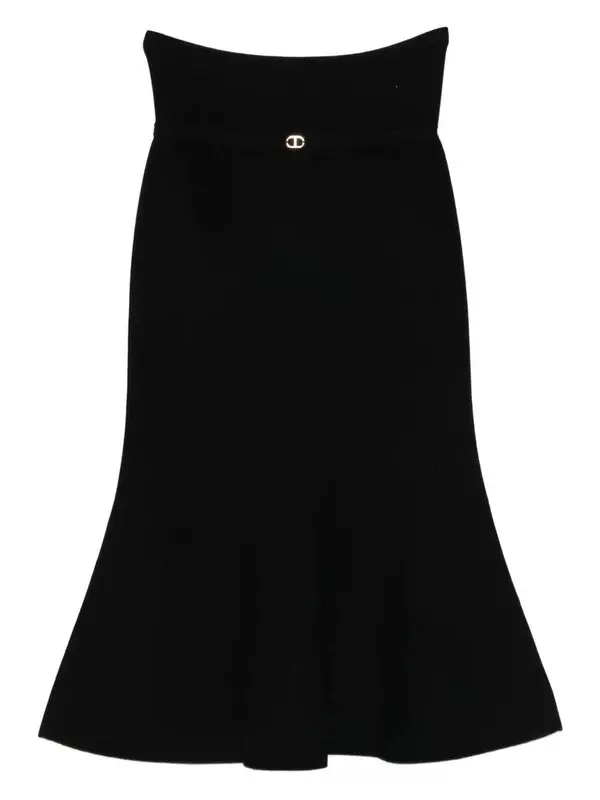 Twinset High-Waisted Flared Midi Skirt Black Editorialist